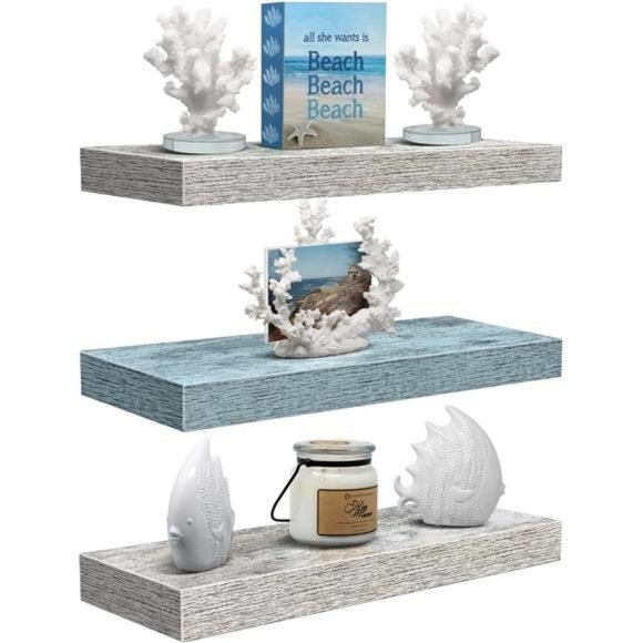 Wall Decor | Floating Shelf Set Rustic Engineered Wood Coastal Beach ...